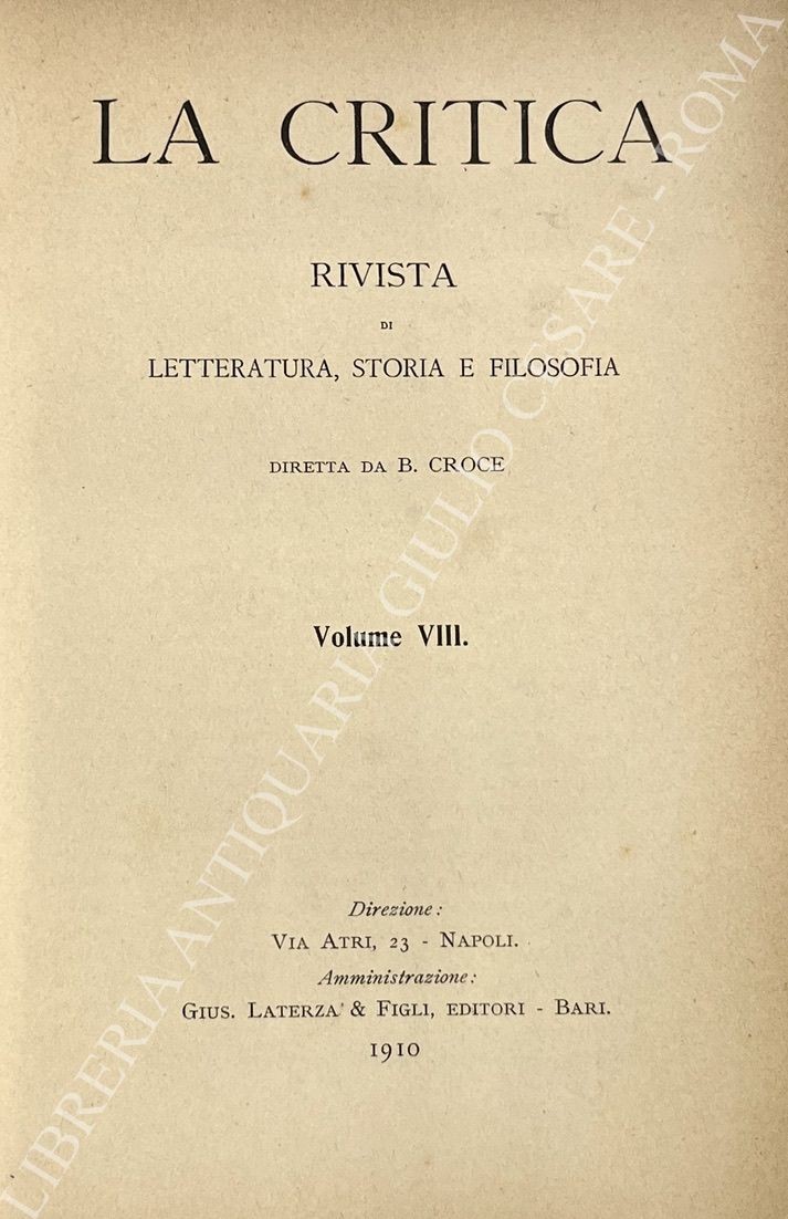 La Critica. Rivista di letteratura, storia e filosofia