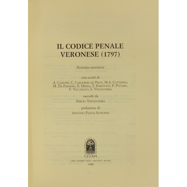 Codice penale veronese (1797). Prefazione di Antonio Padoa-Schioppa